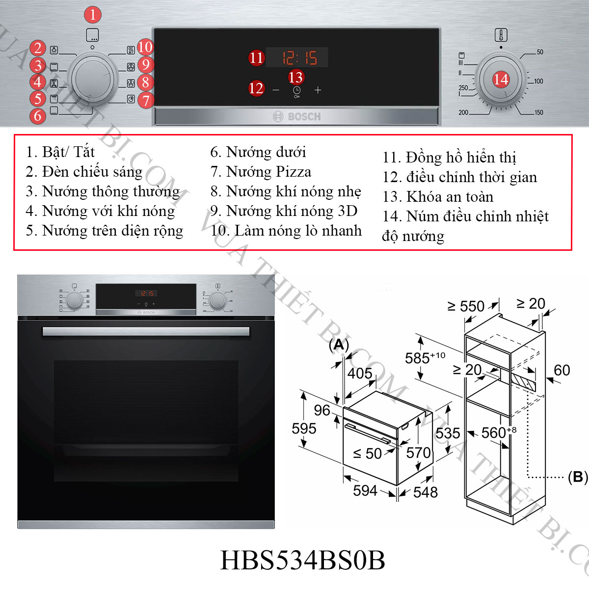 Lò nướng BOSCH HBS534BS0B serie 4 âm tủ - VUA THIẾT BỊ .COM