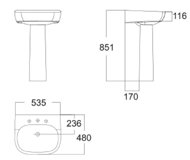 Chậu lavabo treo tường AMERICAN STANDARD 0955-WT 0765-WT Active chân ...